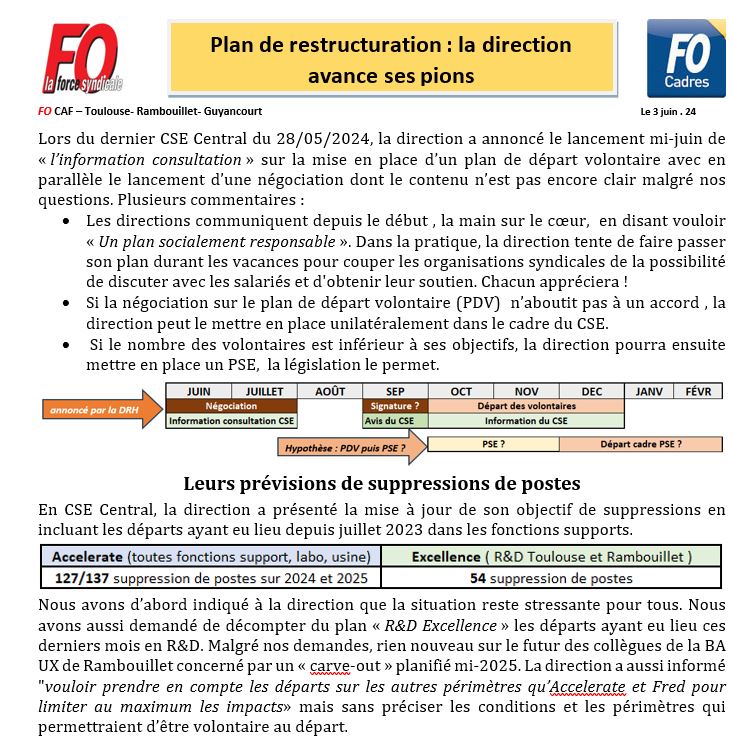 Plan de restructuration : la direction avance ses pions